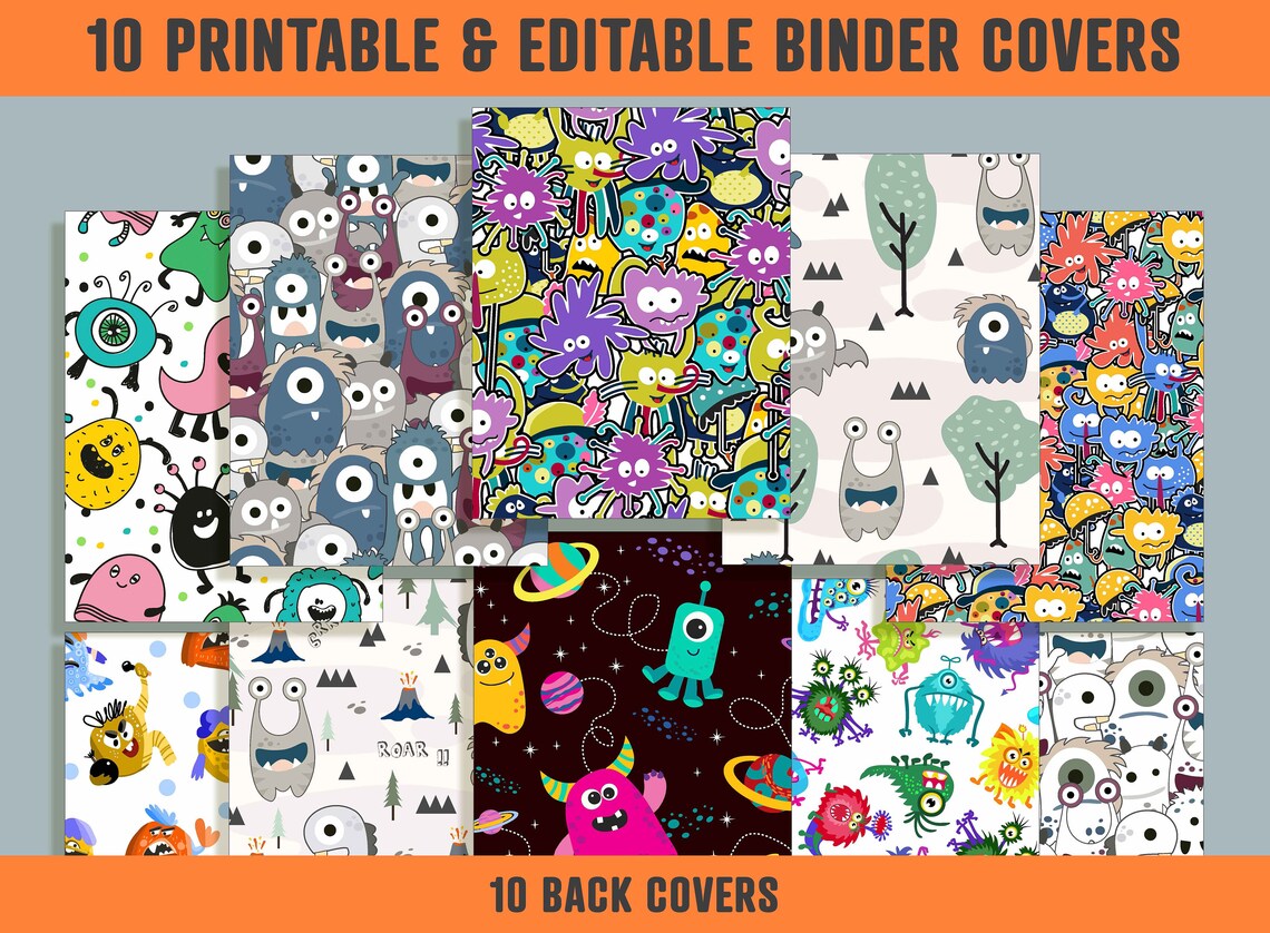 Monster Binder Cover 10 Printable & Editable Binder Covers - Etsy