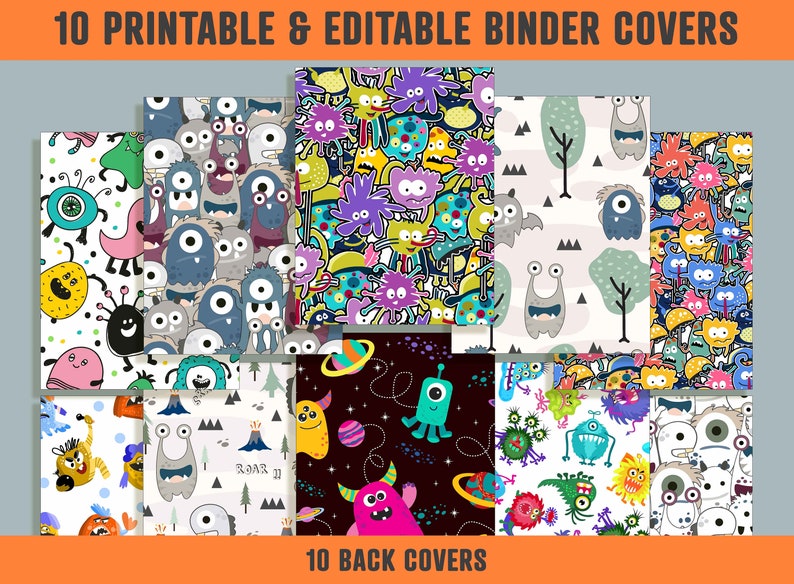 Monster Binder Cover 10 Printable & Editable Binder Covers - Etsy