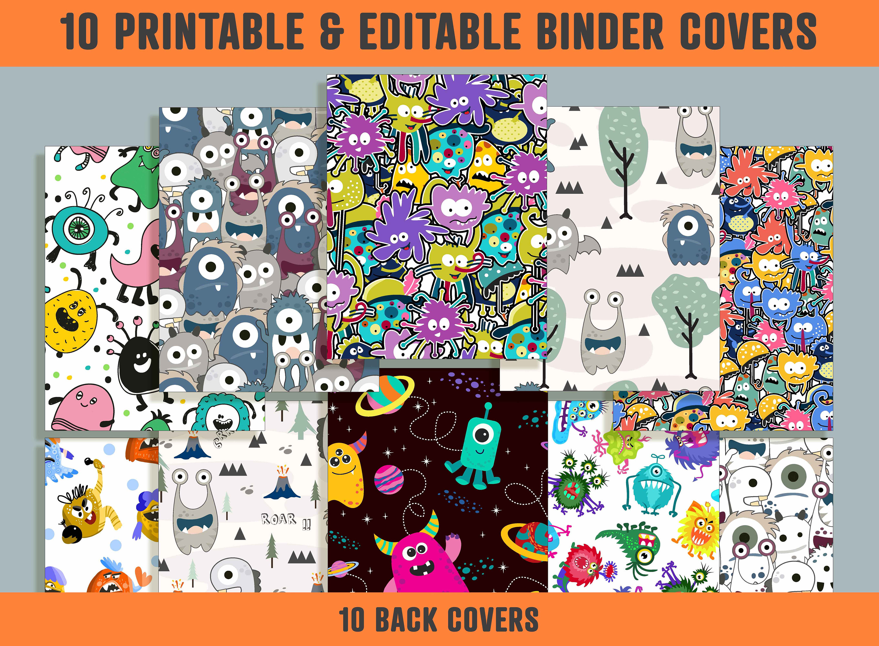 Monster Binder Cover 10 Printable & Editable Binder Covers - Etsy