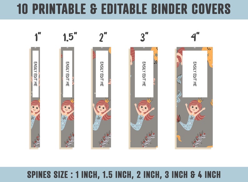 Mermaids & Sea Animals Binder Covers, 10 Printable/editable Binder ...
