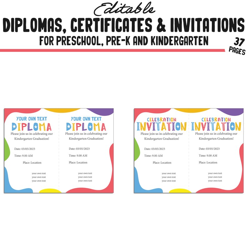 37 Editable Kindergarten, Pre-k, and Preschool Diplomas, Certificates ...