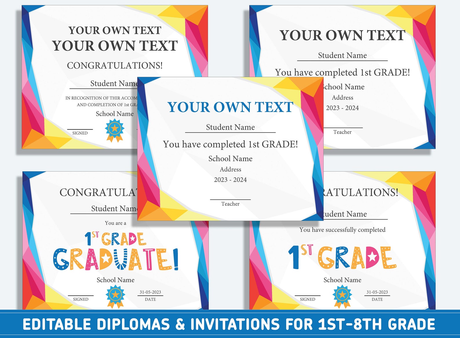Editable 7th Grade Diploma, 1st to 8th Grade Diploma, Certificate of ...
