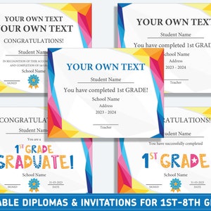 Editable 7th Grade Diploma, 1st to 8th Grade Diploma, Certificate of ...
