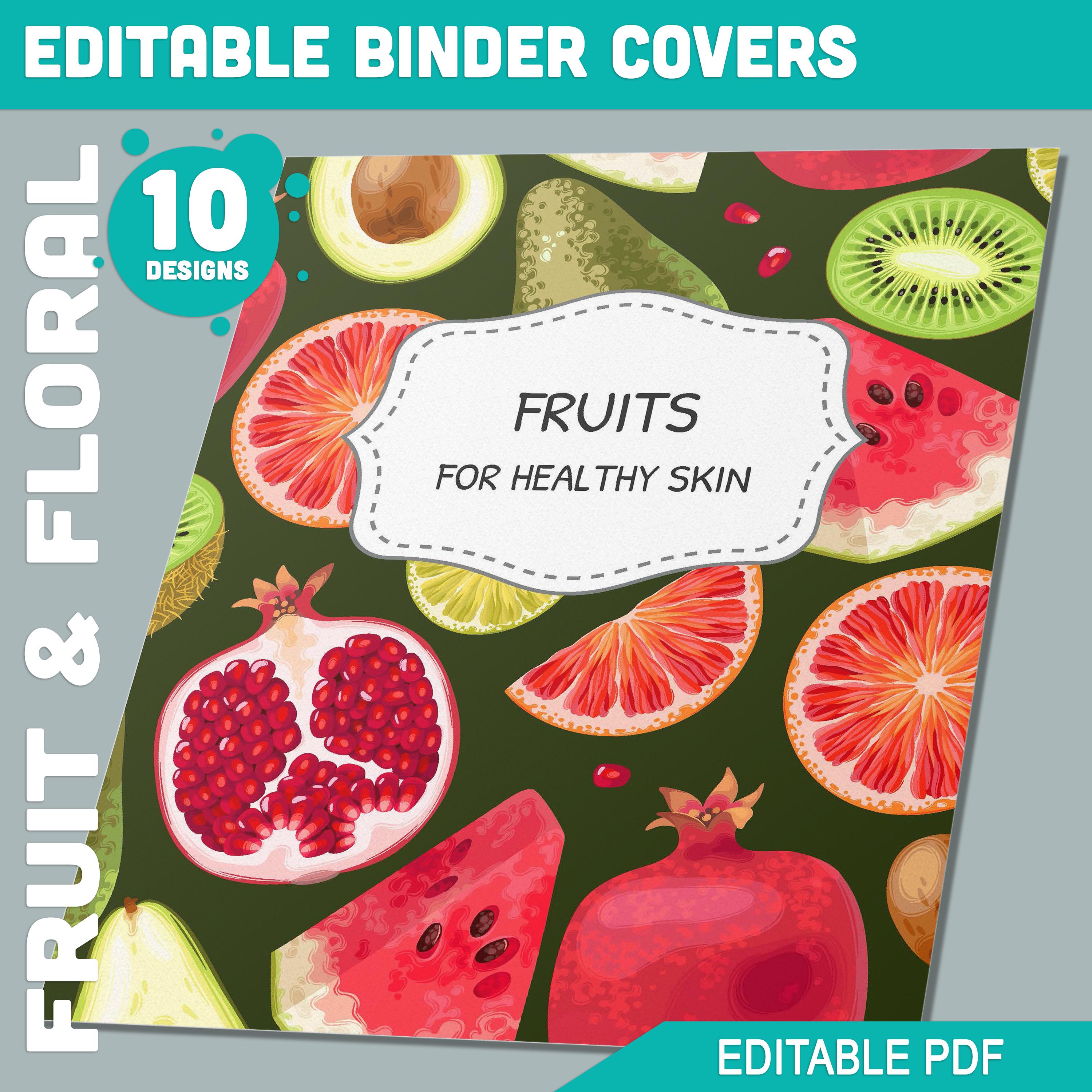 Fruit and Floral Binder Cover, 10 Printable & Editable Binder ...