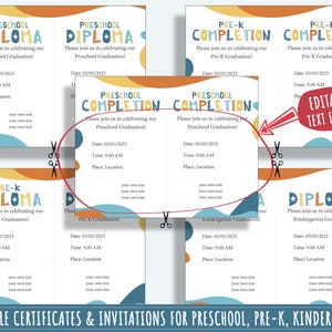 Customizable Modern Diplomas, Certificates, and Invitations for Preschool and Kindergarten ...