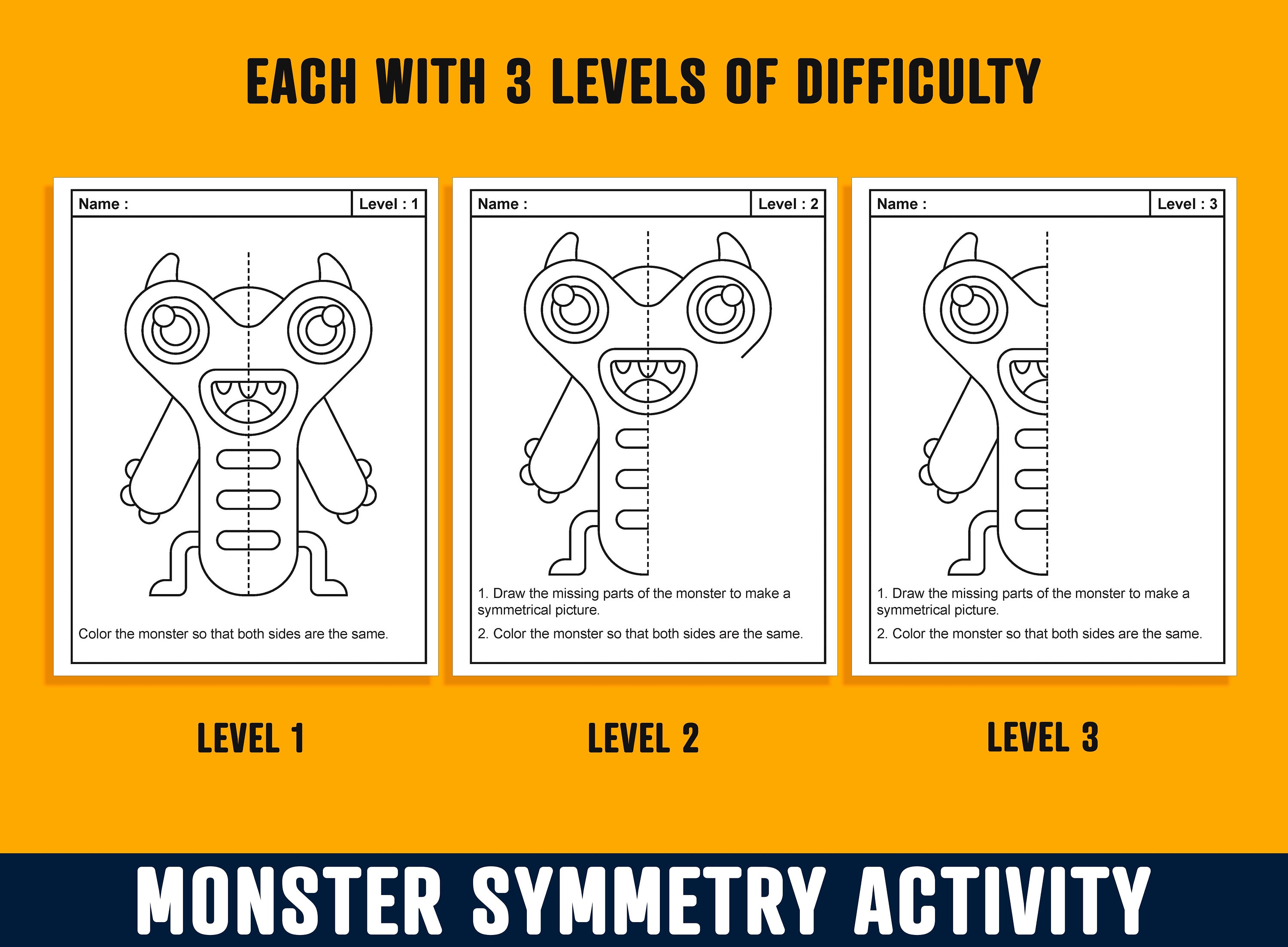 Monsters Symmetry Activity, Monsters Lines of Symmetry Activity, 24 ...