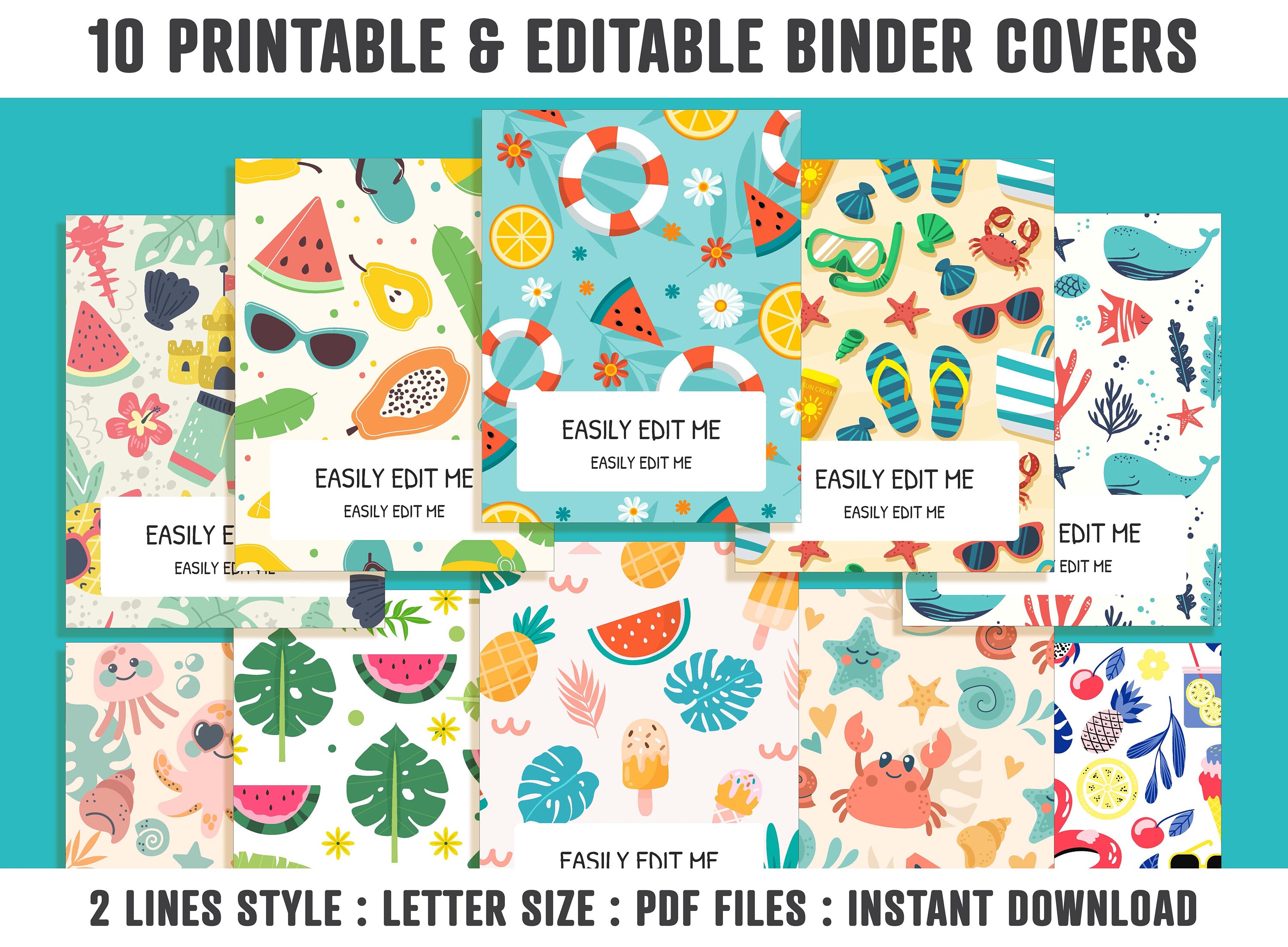 Binder Cover Template, 10 Printable/editable Binder Coversspines ...