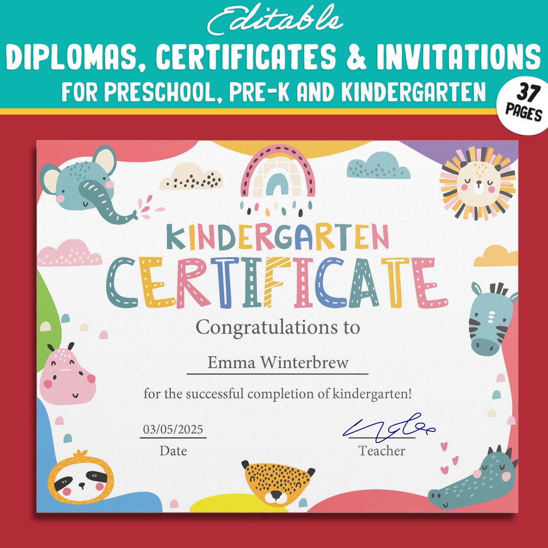 Editable Kindergarten, Pre-k, and Preschool Completion Certificates ...