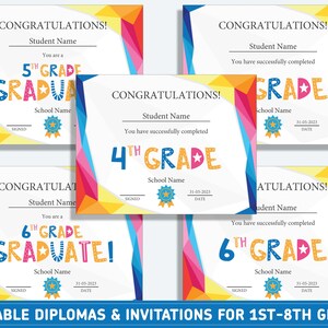 Editable 7th Grade Diploma, 1st to 8th Grade Diploma, Certificate of ...