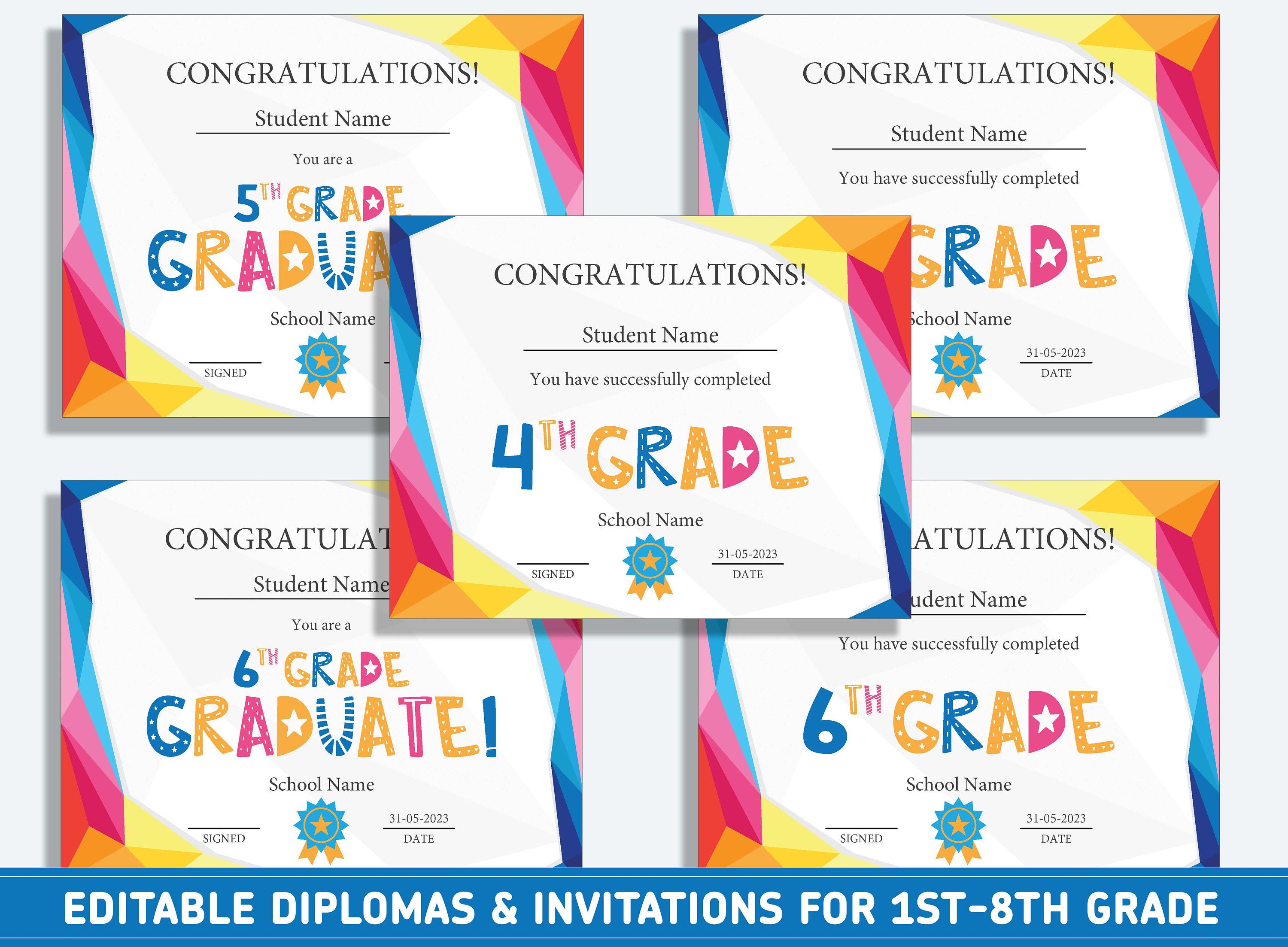 Editable 7th Grade Diploma 1st to 8th Grade Diploma - Etsy