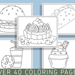 Food Coloring Pages: Fun Activity Book for Kids With 40 Printable Food ...
