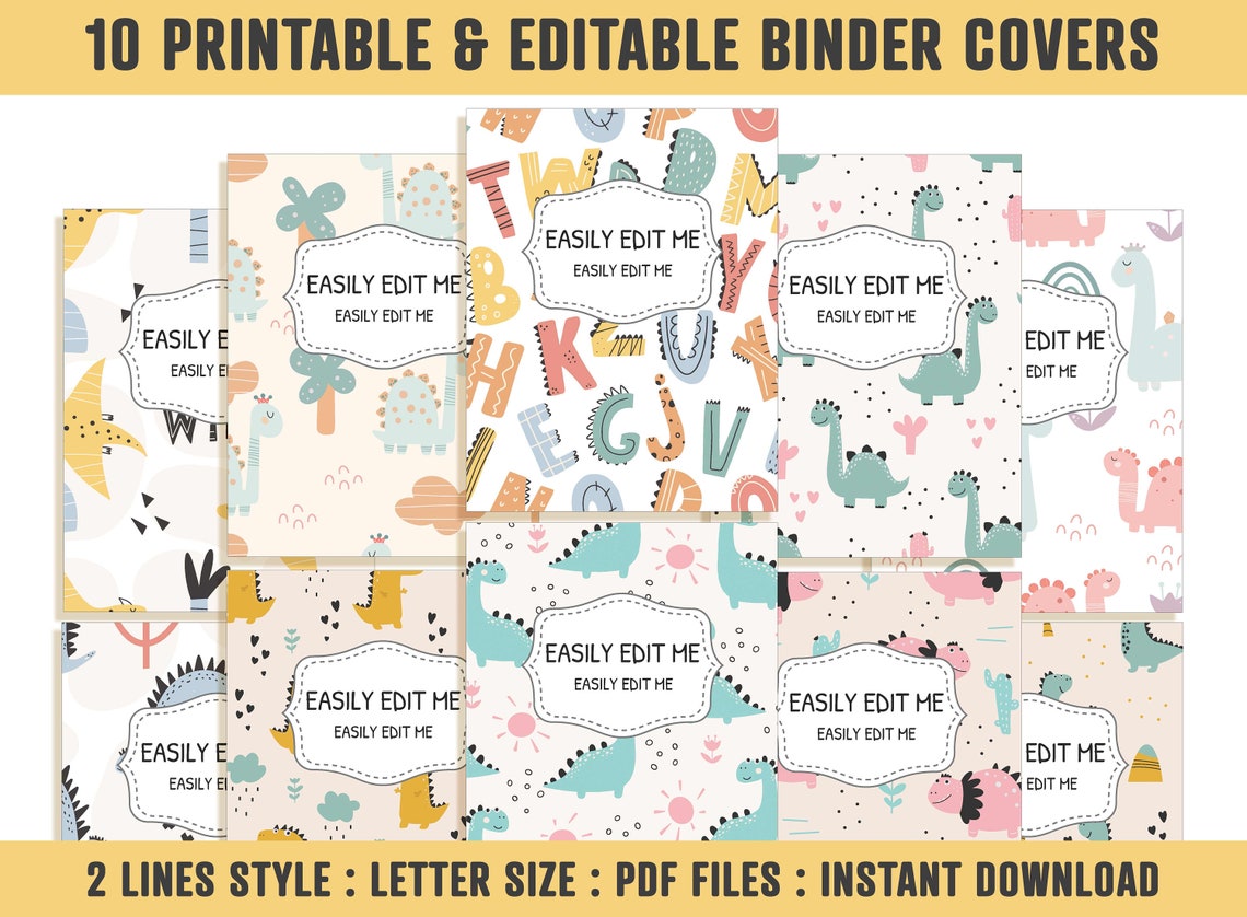 Dinosaur Binder Cover for Boys/girls 10 Printable & Editable - Etsy