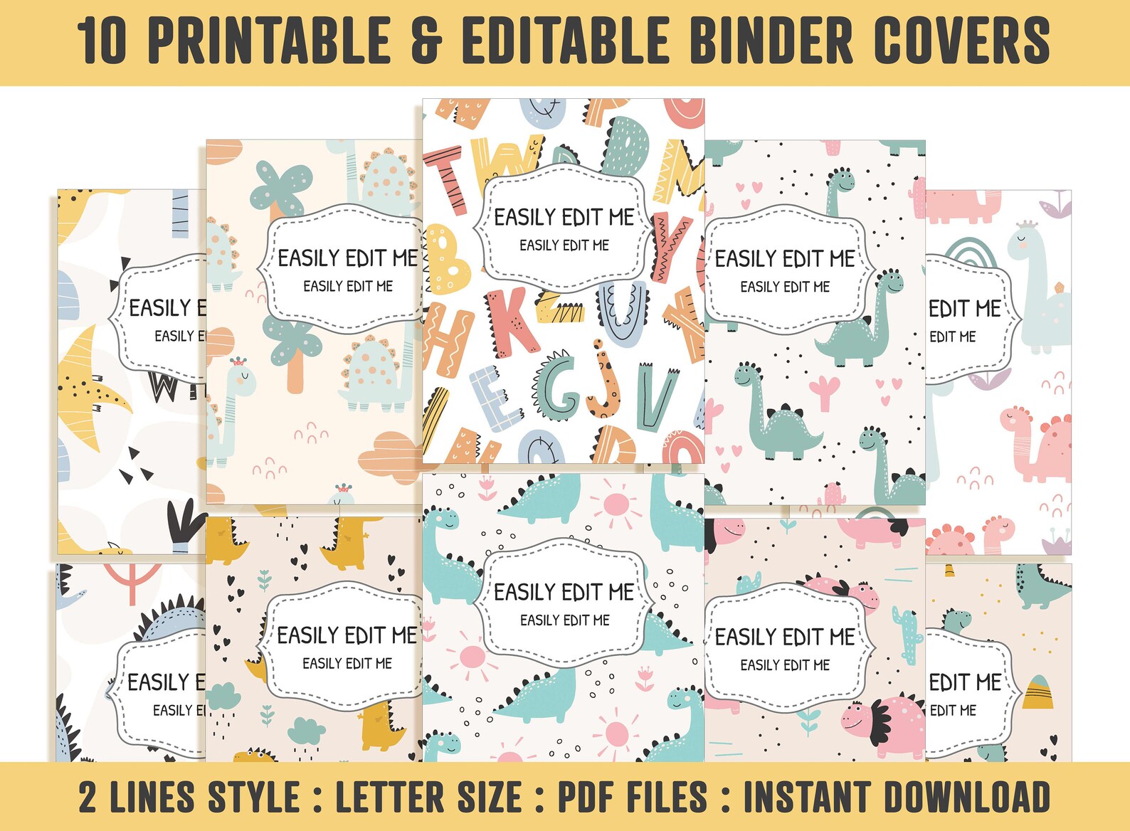 Dinosaur Binder Cover for Boys/girls 10 Printable & Editable - Etsy