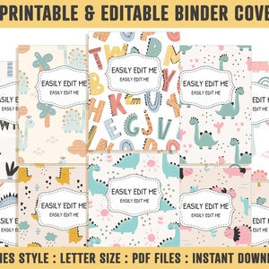 Dinosaur Binder Cover for Boys/girls, 10 Printable & Editable Binder ...