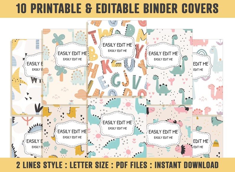 Dinosaur Binder Cover for Boys/girls 10 Printable & Editable - Etsy