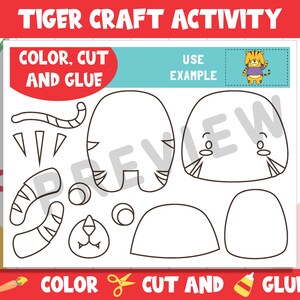 Cute Tiger Craft Activity - Color, Cut, and Glue for Prek to 2nd Grade ...