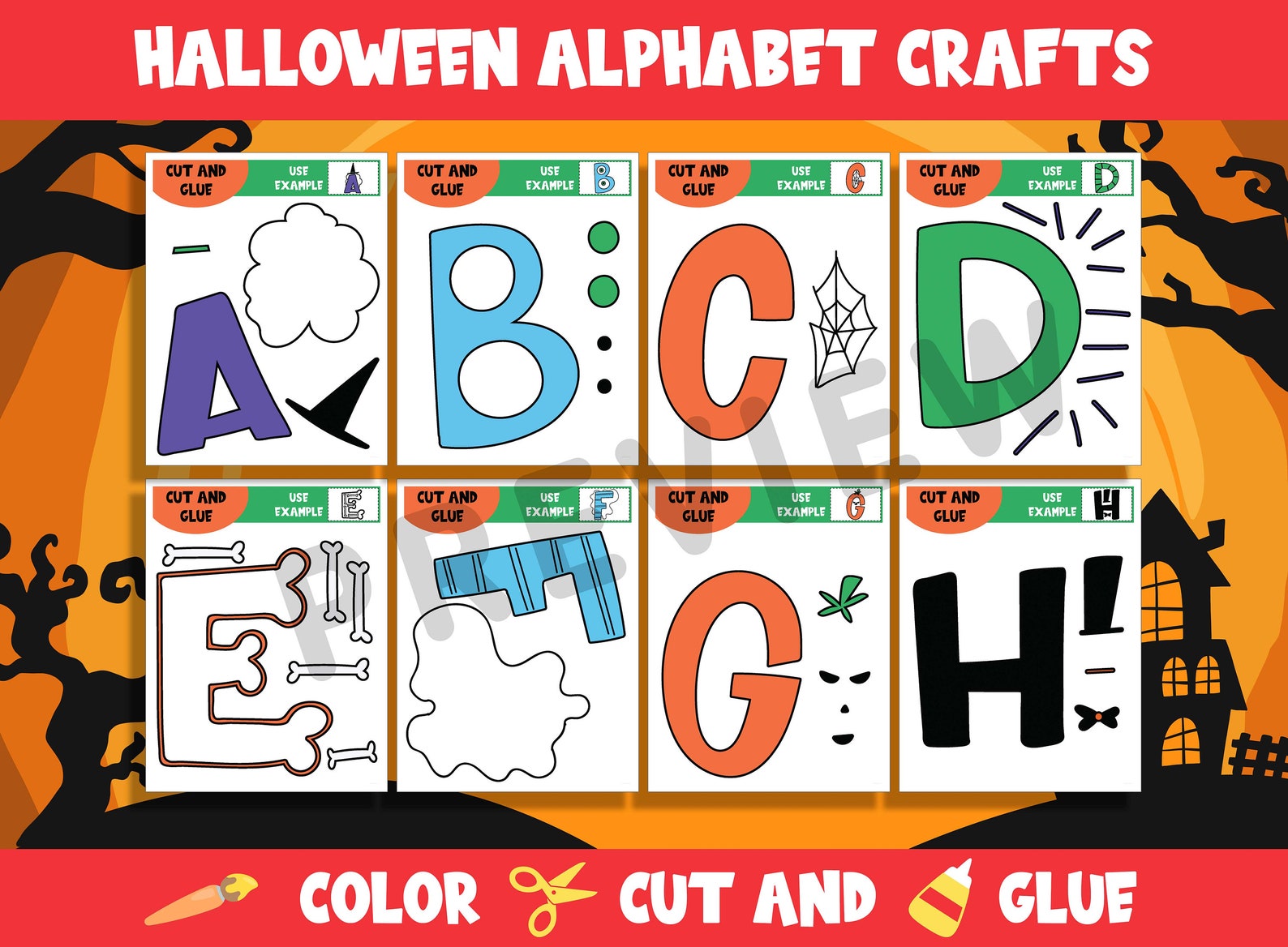 Halloween Alphabet Activities, Spooky ABC Crafts, 53 Pages, A-Z, Color ...