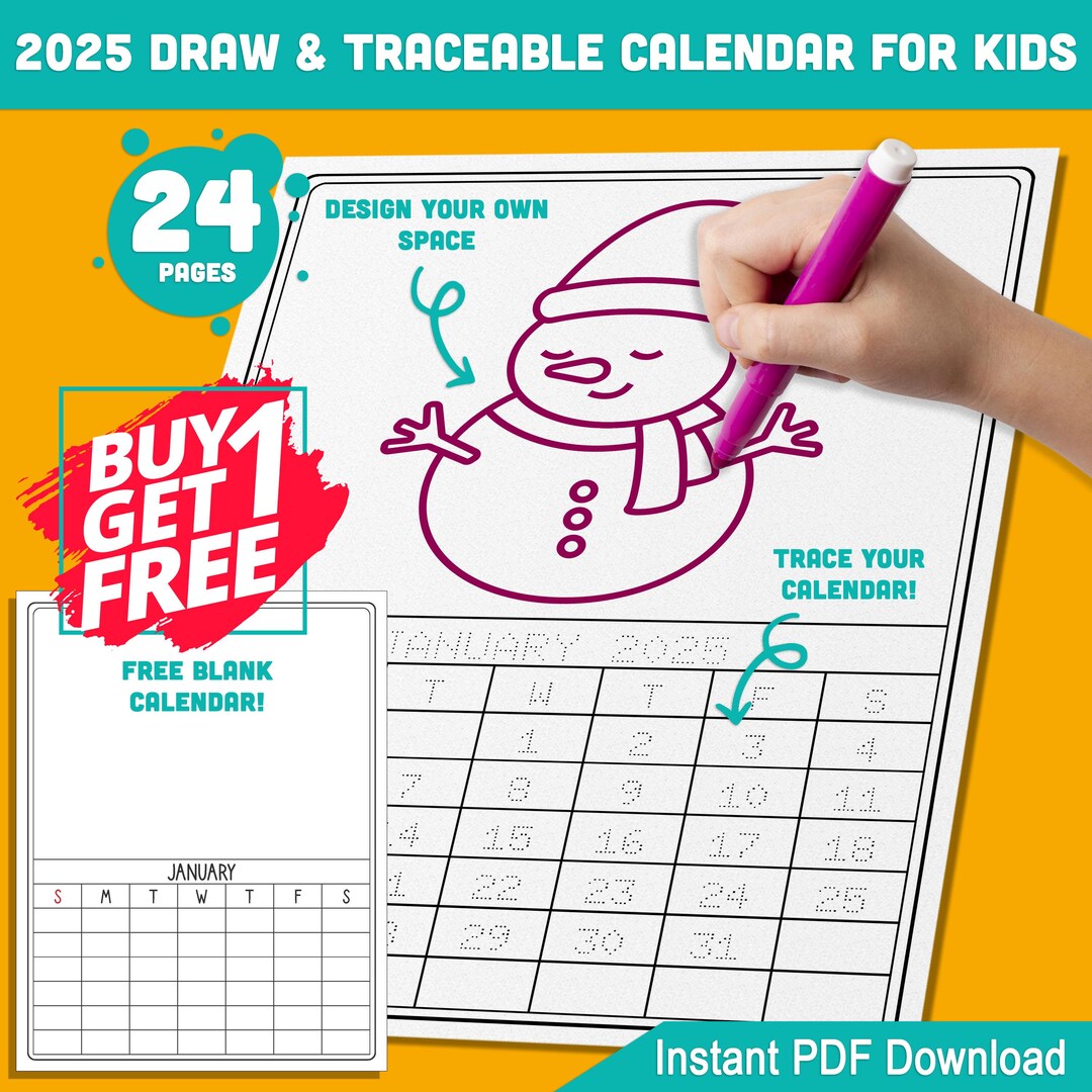 2025 Traceable Calendar for Kids: 12-month Template for Tracing ...