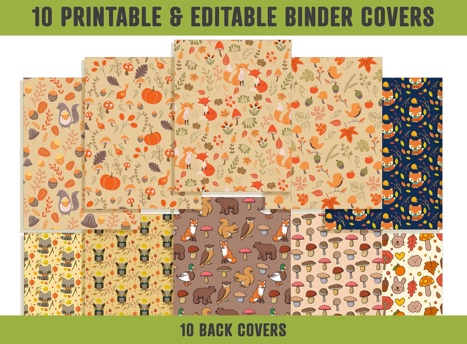 Autumn Patterns With Flowers and Animals Binder Cover 10 - Etsy