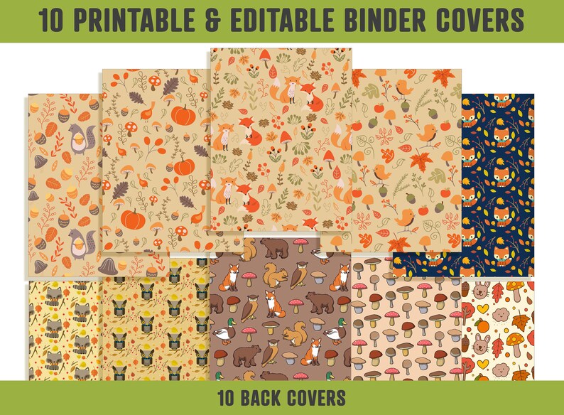 Autumn Patterns With Flowers and Animals Binder Cover, 10 Printable ...