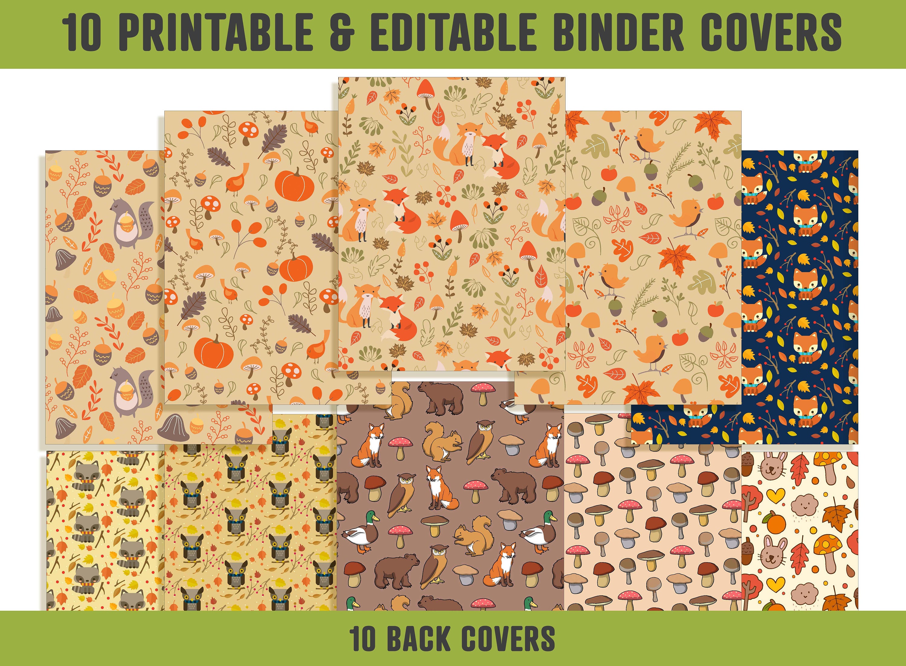 Autumn Patterns With Flowers and Animals Binder Cover 10 - Etsy
