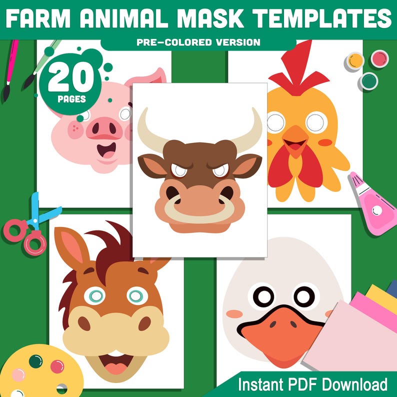 Printable Farm Animal Mask Templates: 20 Fun DIY Craft Pages for Kids ...