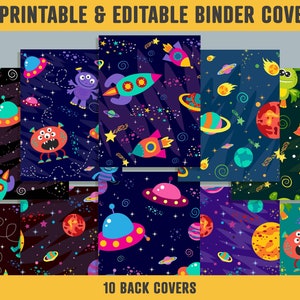 Space, Planets, Rockets, Aliens Binder Cover, 10 Printable & Editable ...