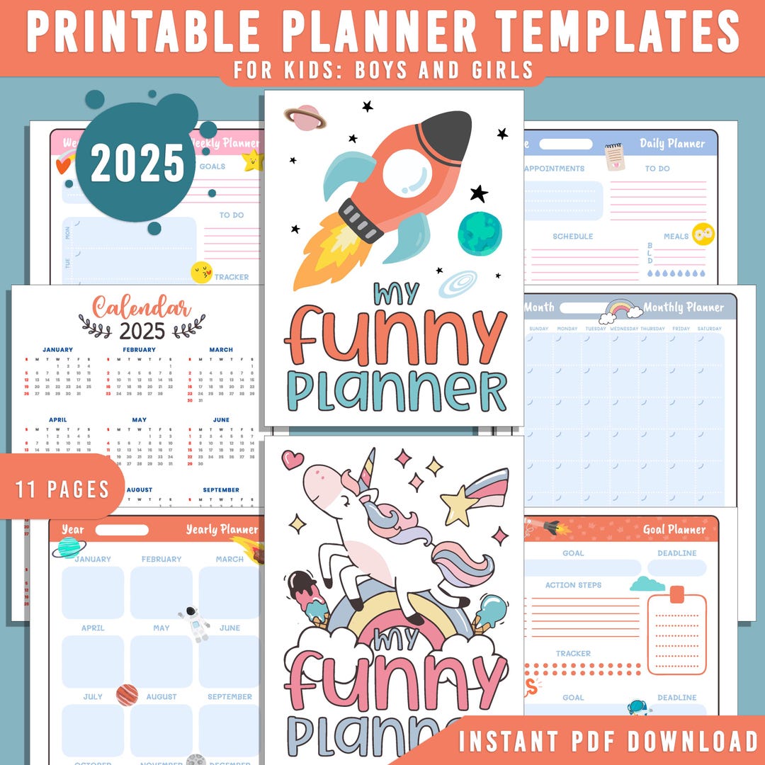 2025 Planner for Kids: Printable Boys & Girls Planner With Daily ...