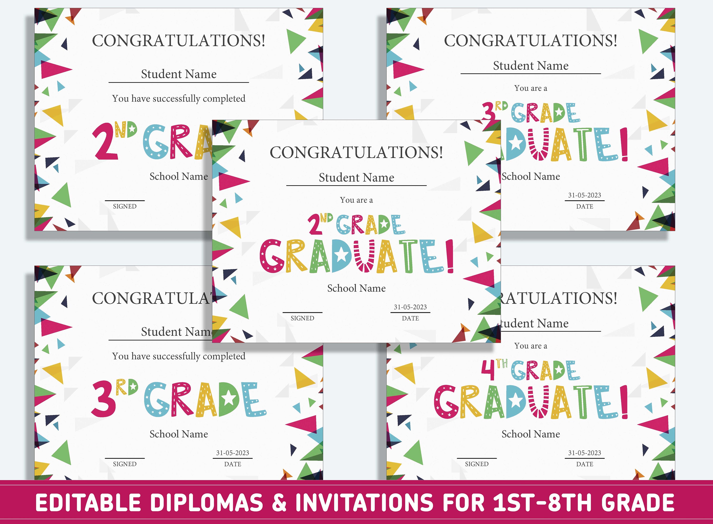 Editable 5th Grade Diploma 1st to 8th Grade Diploma - Etsy
