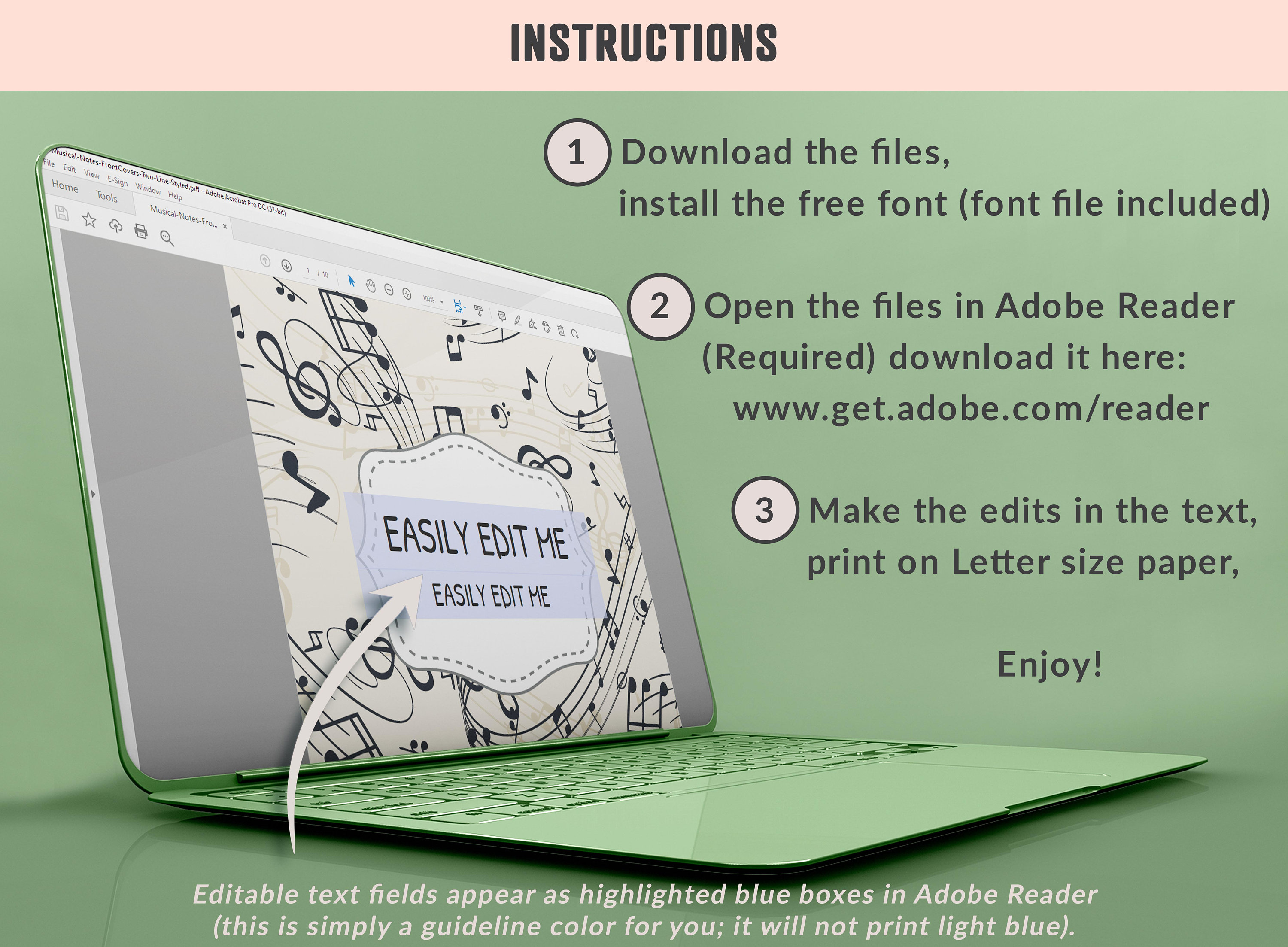 Musical Notes Binder Cover, 10 Printable/editable Coversspines, Teacher ...