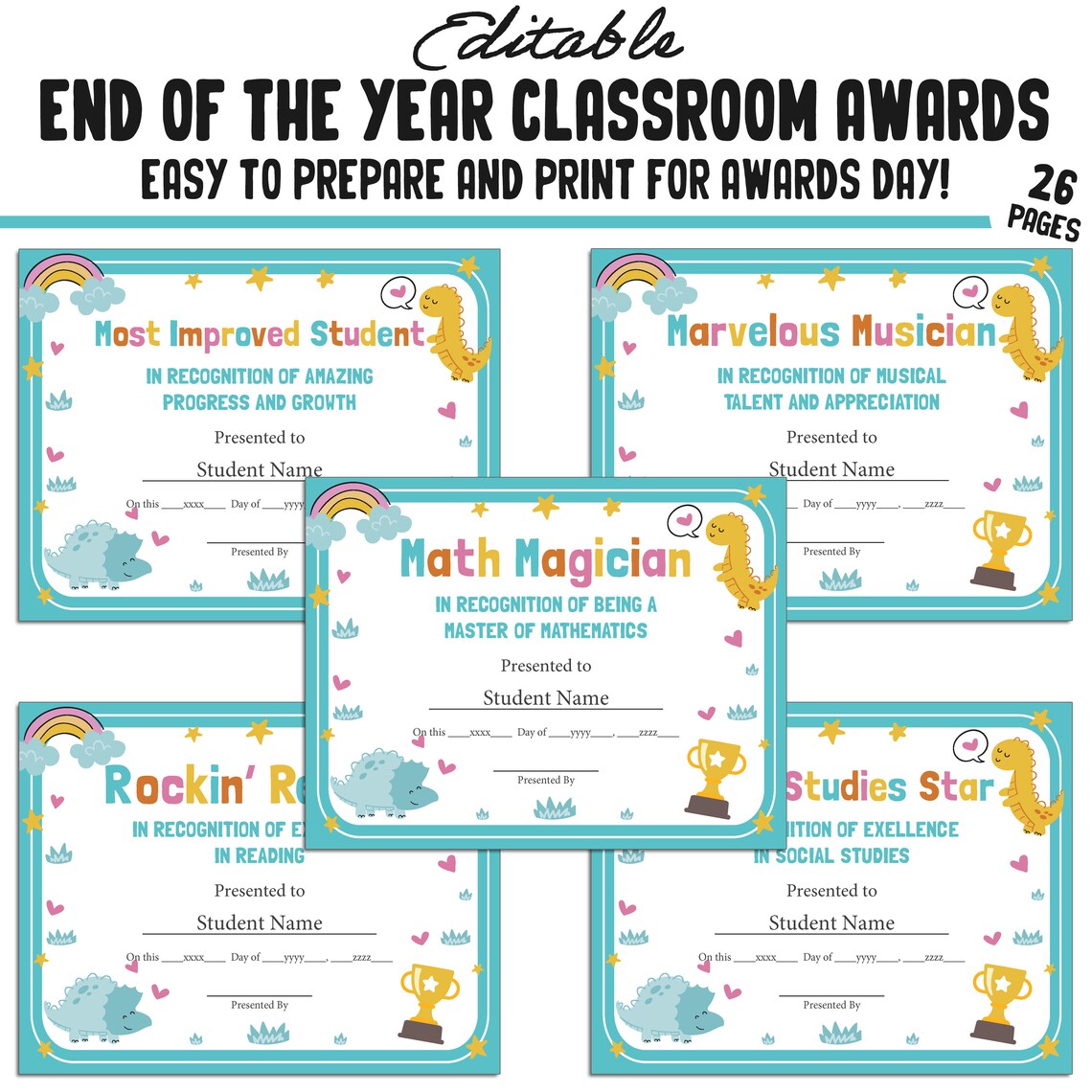 Editable End of Year Class Superlatives Awards Certificates 26-page PDF ...