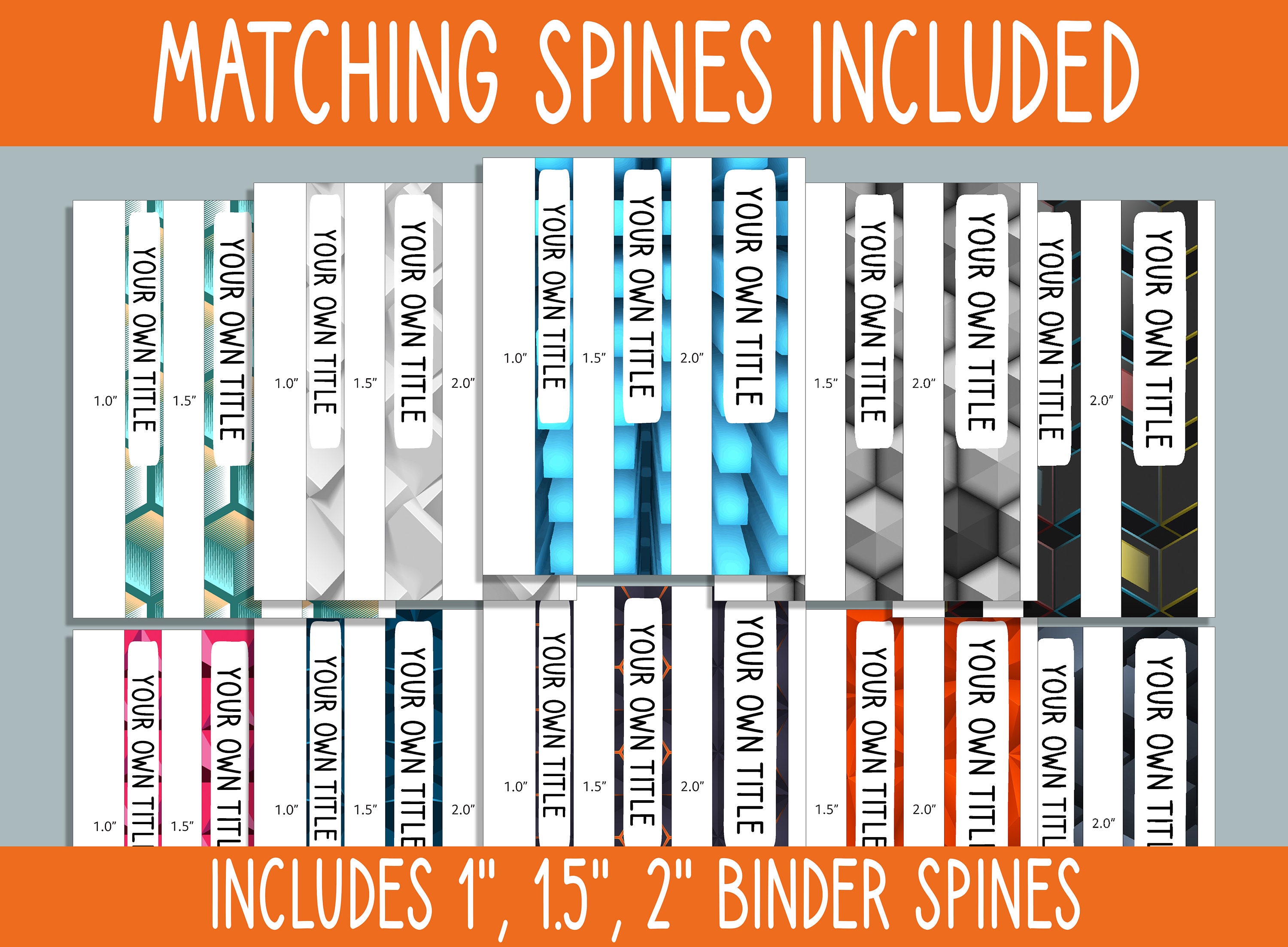 10 Editable 3D Geometric Binder Covers, Includes 1, 1.5, 2 Spines ...