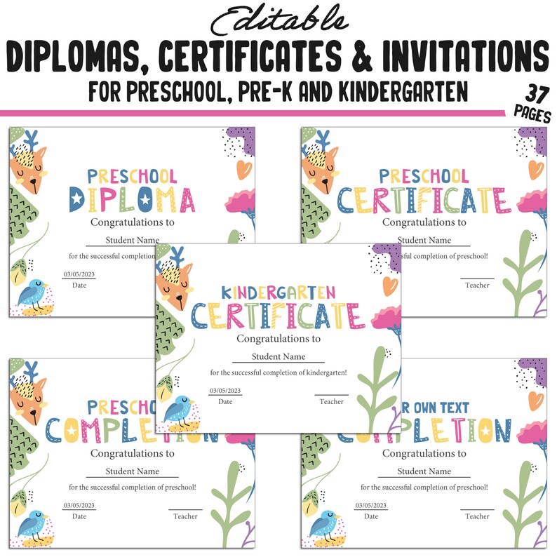 Preschool, Pre K, Kindergarten Graduation Certificates, Diplomas ...