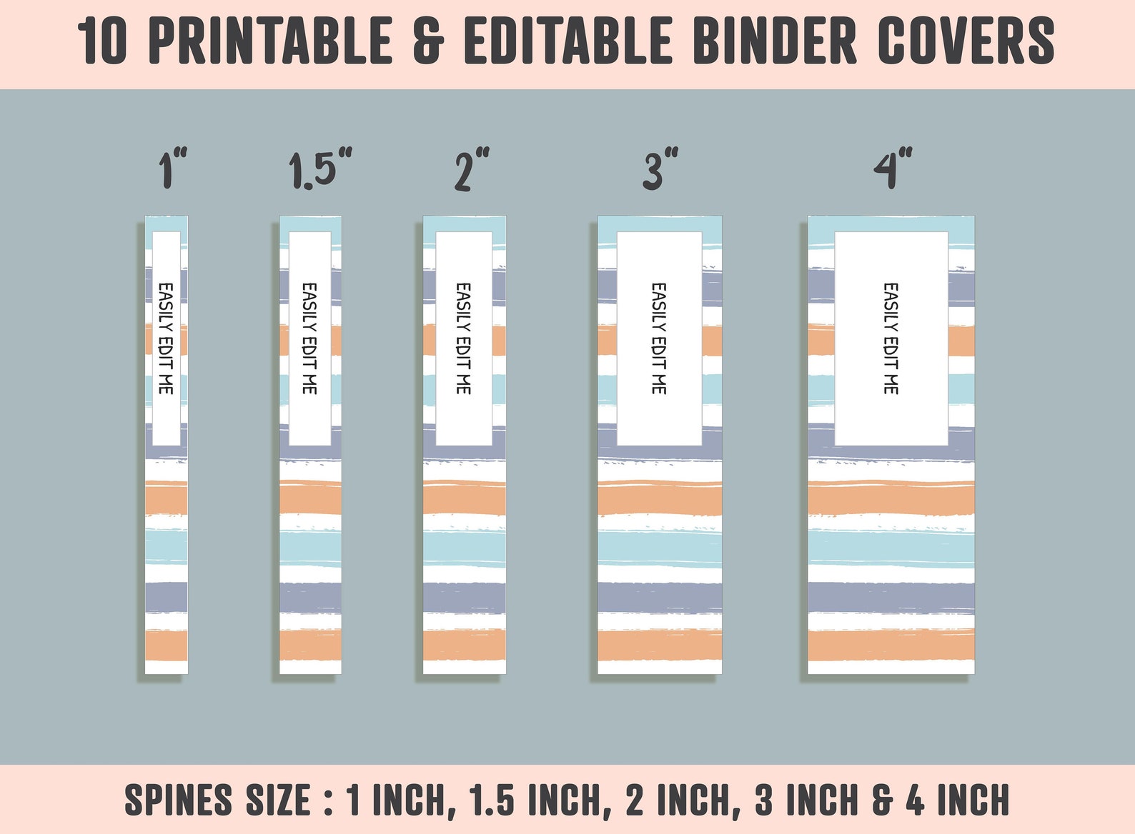 Hand Drawn Striped Pattern Binder Cover, 10 Printable & Editable Binder ...