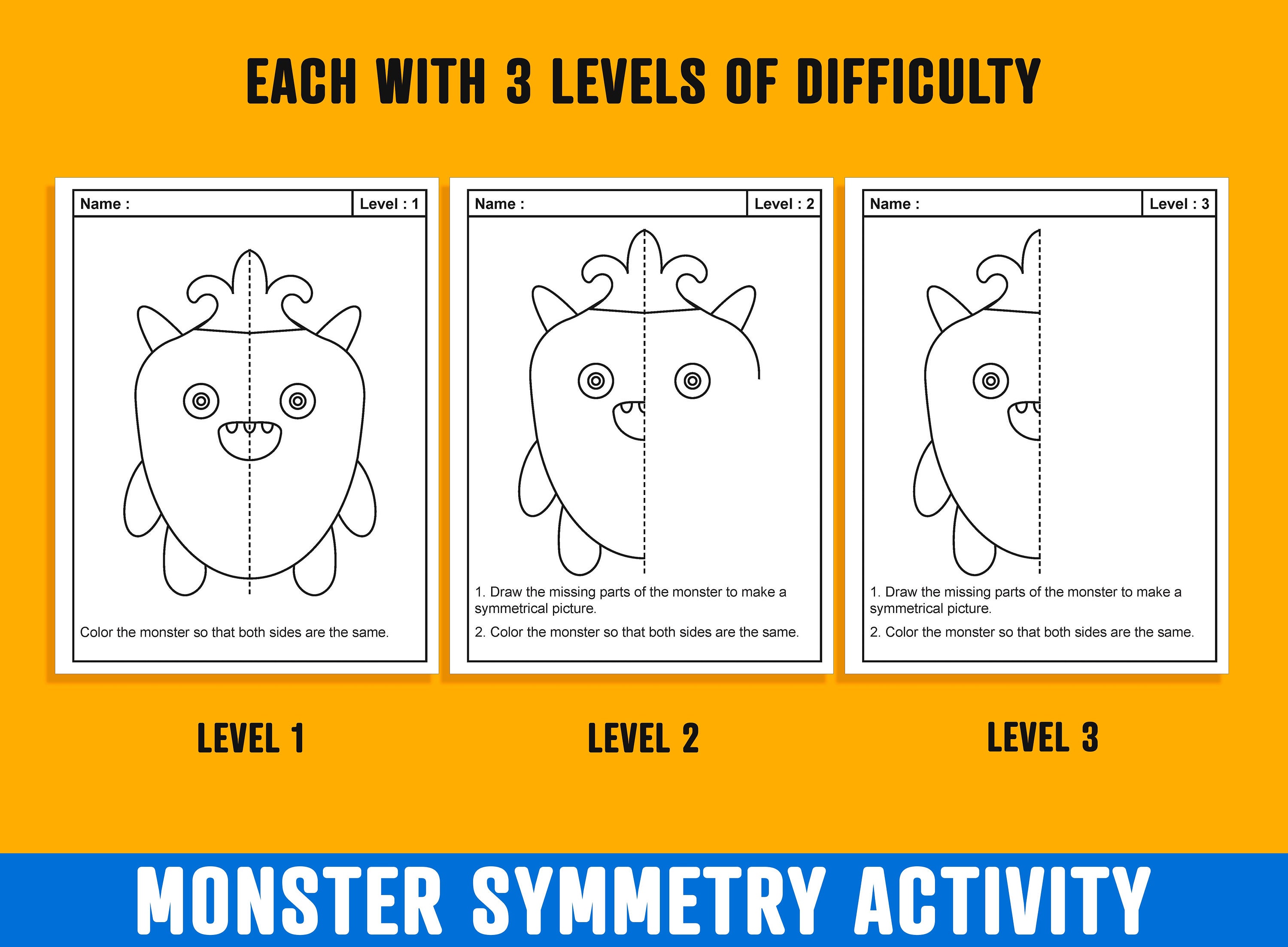Monster Symmetry Worksheet, Monster Theme Lines of Symmetry Activity ...