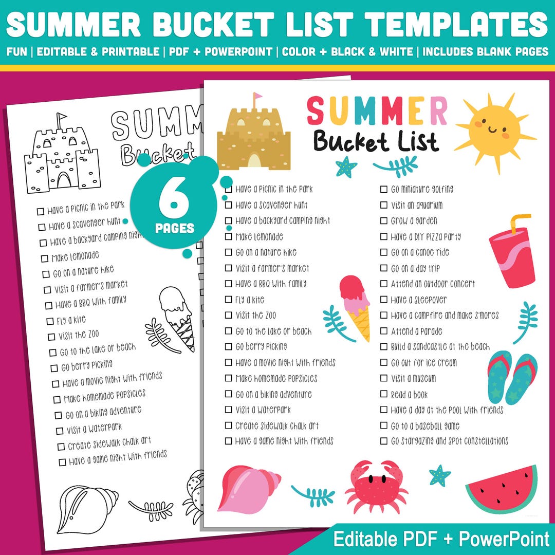 Printable Summer Bucket List for Kids: Editable PDF and Powerpoint ...