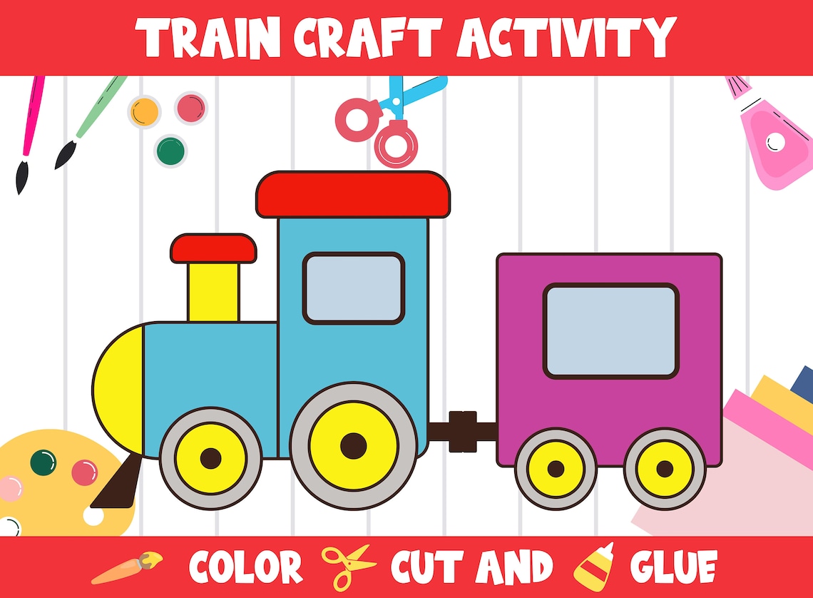 Train Craft Activity Color, Cut, and Glue for Prek to 2nd Grade, PDF ...