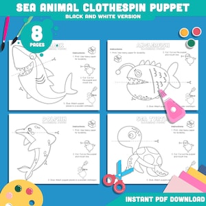 Sea Animal Clothespin Puppet Craft: 8-page Printable Set With 4 Unique ...