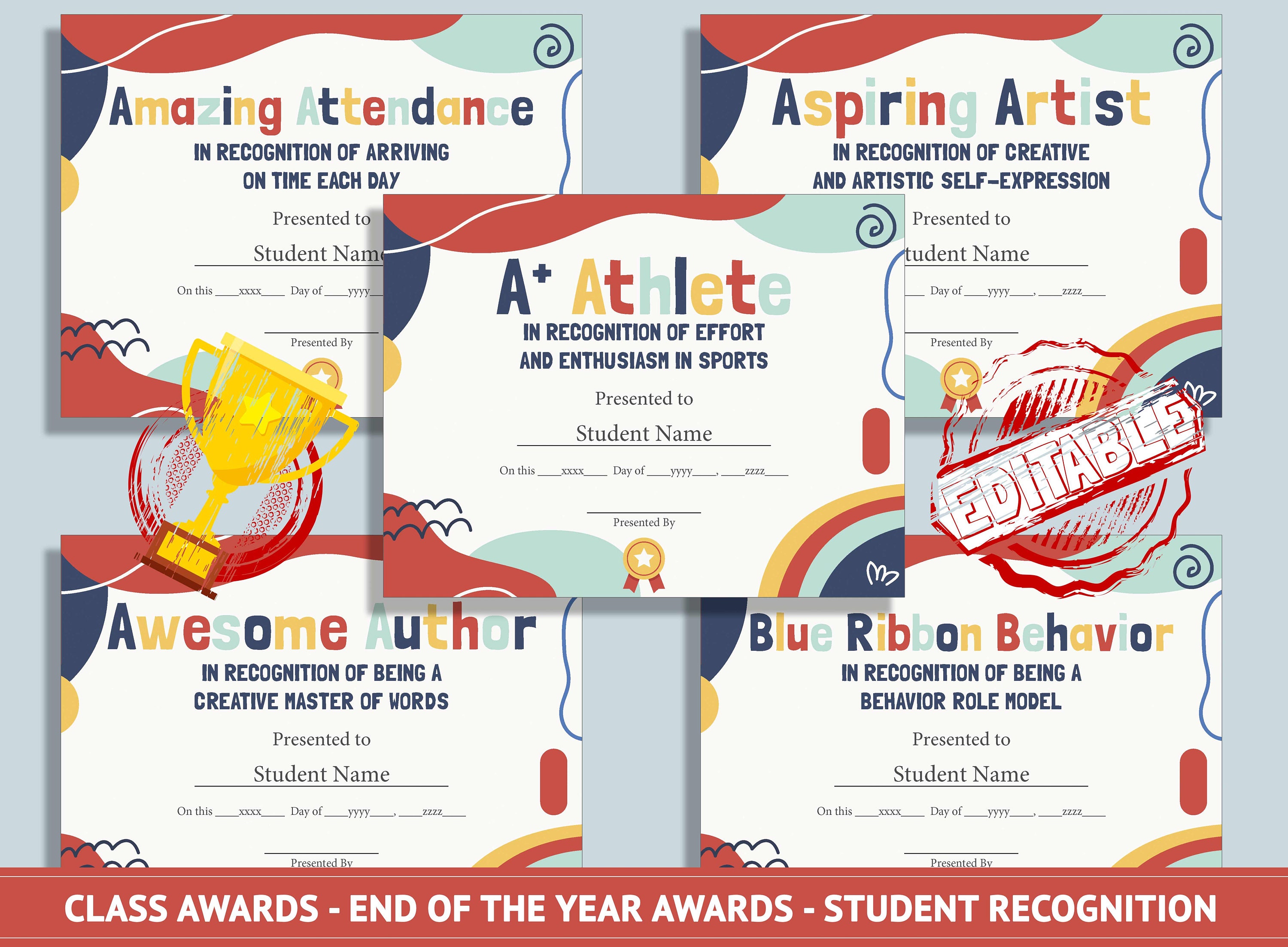 Editable Classroom Certificates End of the Year Awards Student ...
