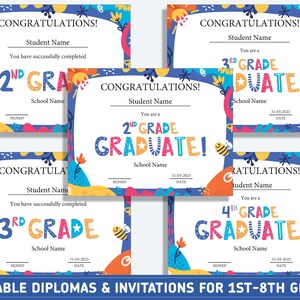 Editable First Grade Certificate, 1st to 8th Grade Diploma, Certificate ...