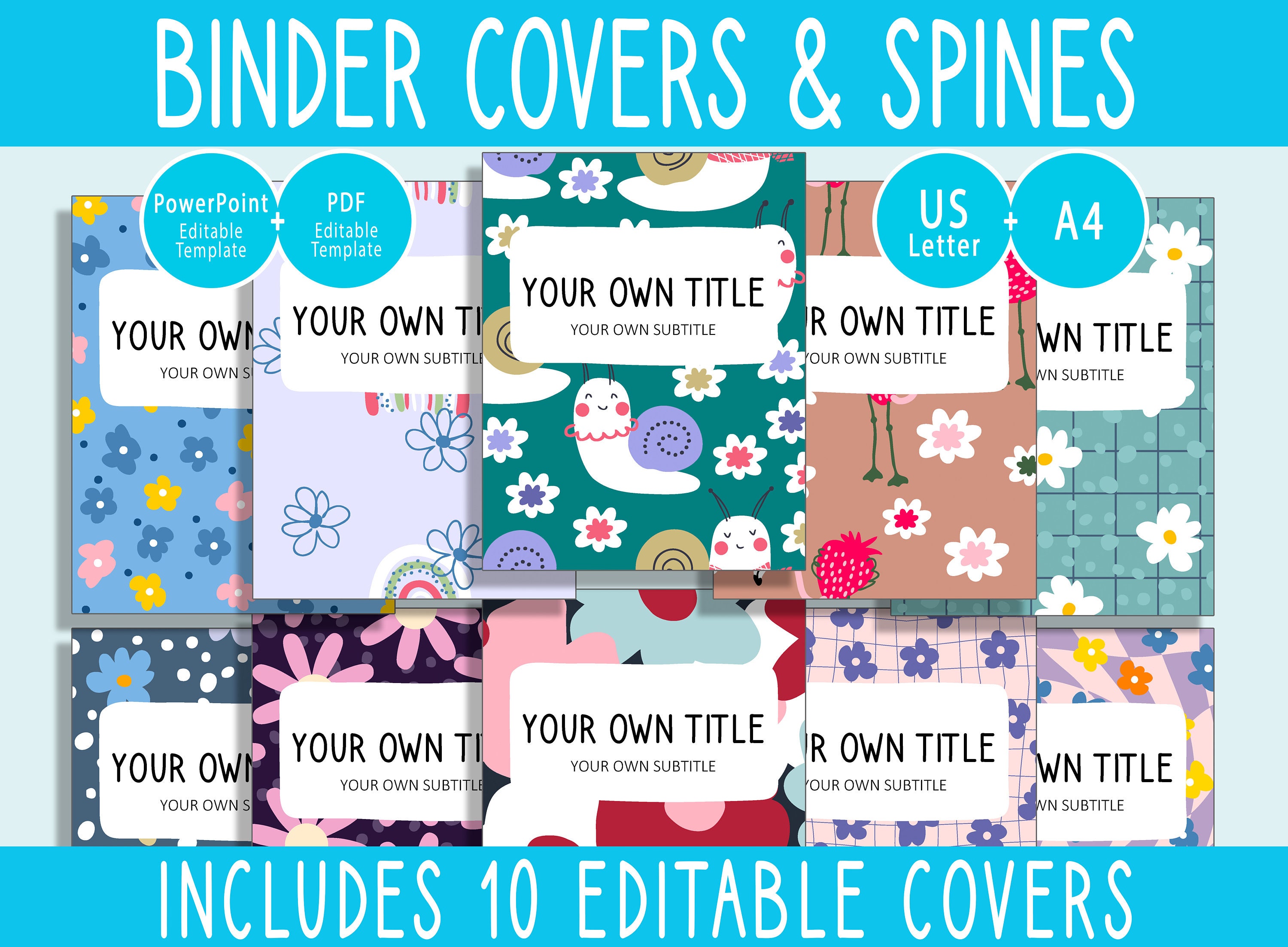 10 Editable Spring Flower Binder Covers, Includes 1, 1.5,2 Spines ...
