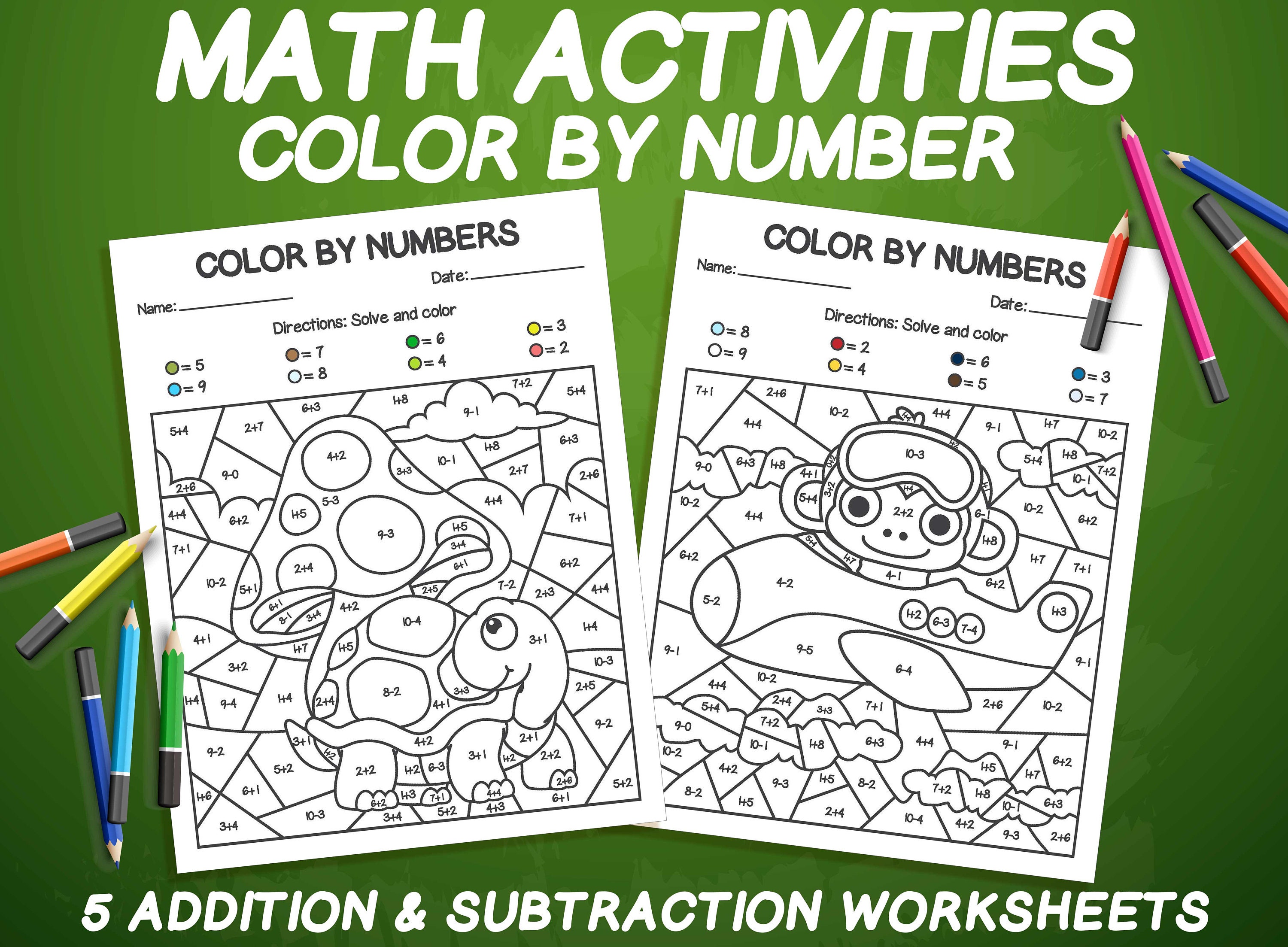 Color by Number for Kids, 5 Printable Color by Number Pages, Printable ...