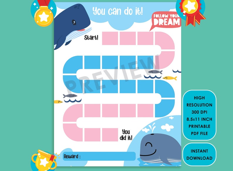 Printable Cute Whale Reward Chart for Kids, a Way of Guiding Children ...