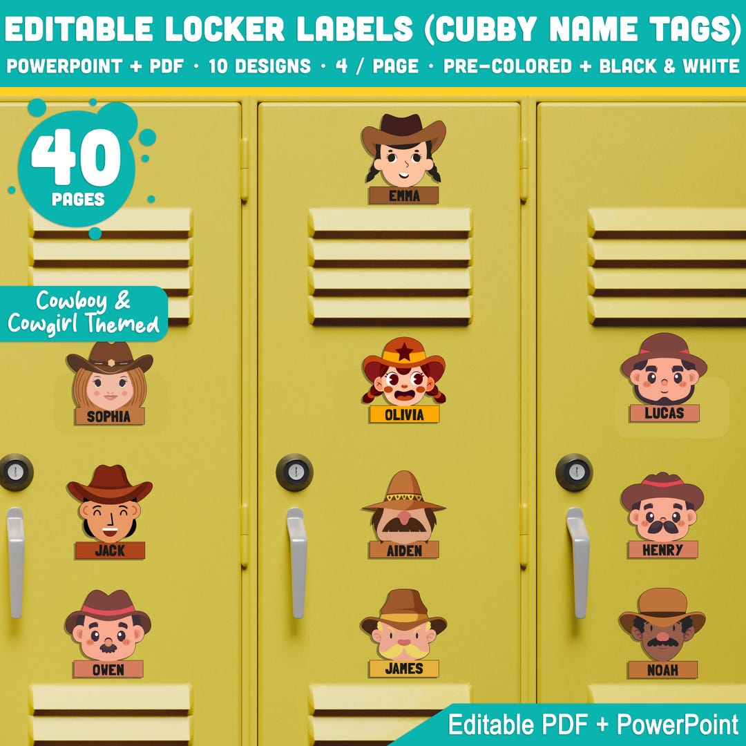 Editable Locker Labels (cubby Name Tags), Cowboy and Cowgirl Theme, 40 ...