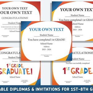 Editable End of 3rd Grade Certificate, 1st to 8th Grade Diploma ...