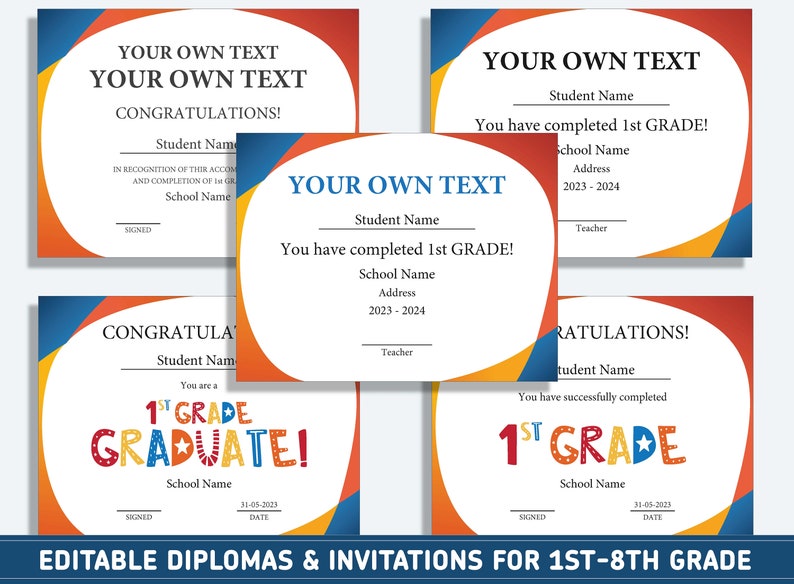 Editable End of 3rd Grade Certificate 1st to 8th Grade - Etsy