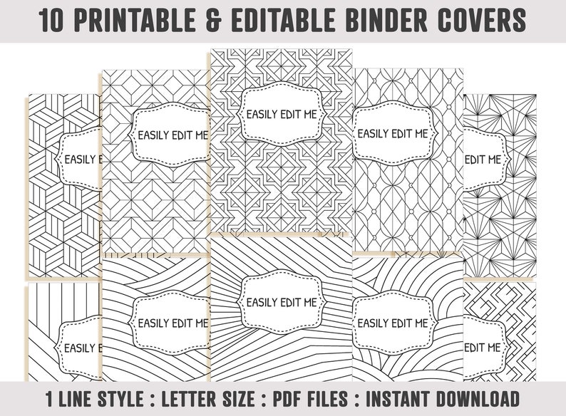 Binder Cover Black and White 10 Coversspines Binder Cover - Etsy