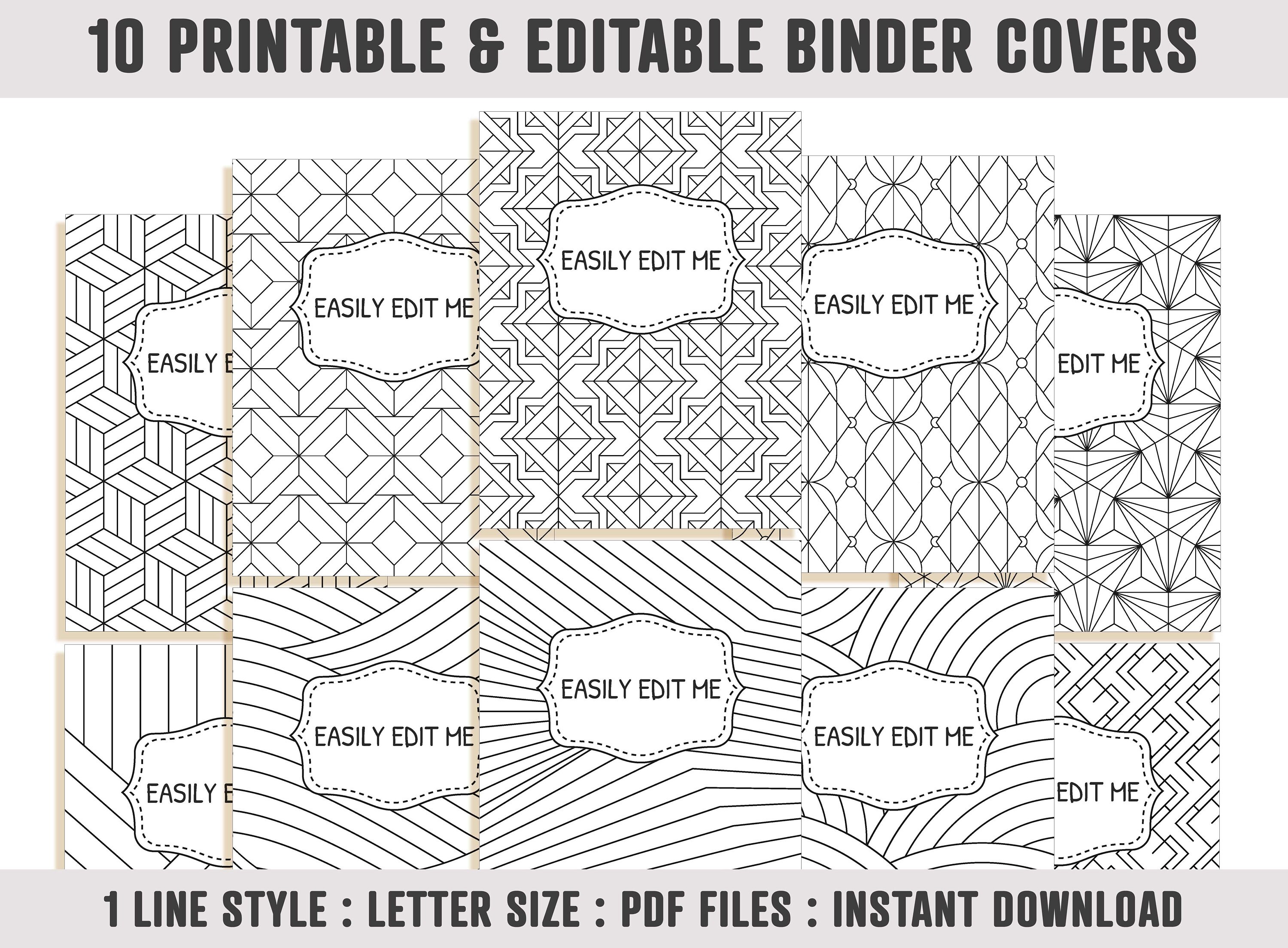 Binder Cover Black and White, 10 Covers+Spines, Binder Cover Printable ...