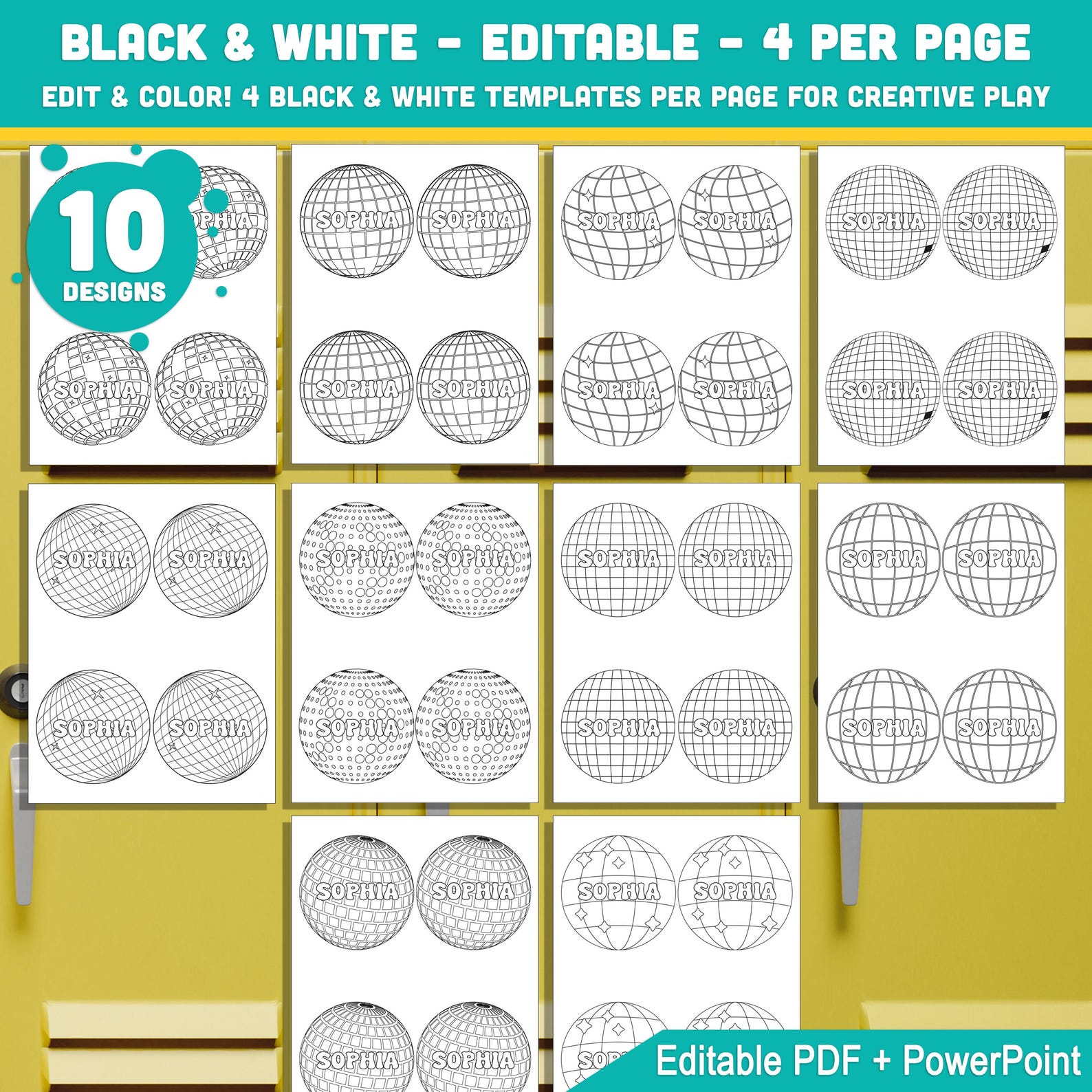 Editable Locker Labels (cubby Name Tags), Retro Groovy Disco Ball ...