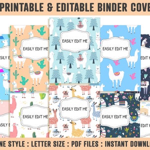 Llama Binder Cover, 10 Printable & Editable Covers+spines, Binder ...